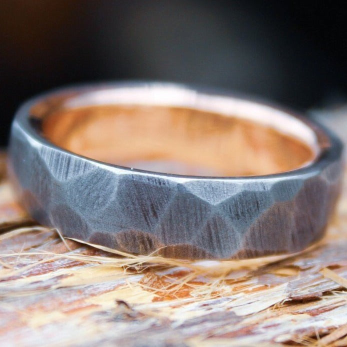 Faceted Titanium with 14k Rose Gold Liner – Rugged Ringwear
